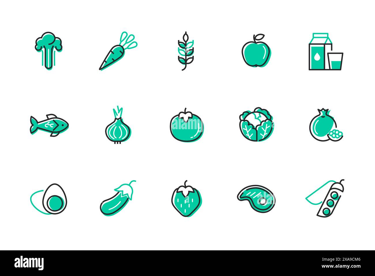 Natural and plant-based food - set of line design style icons Stock ...
