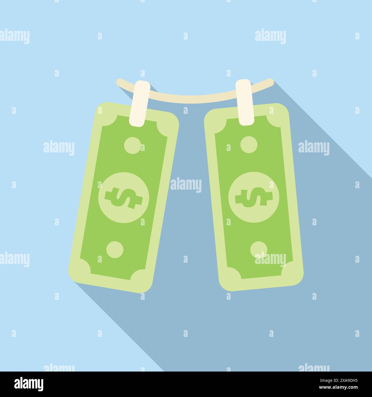 Conceptual illustration depicting money laundering by hanging bills on ...