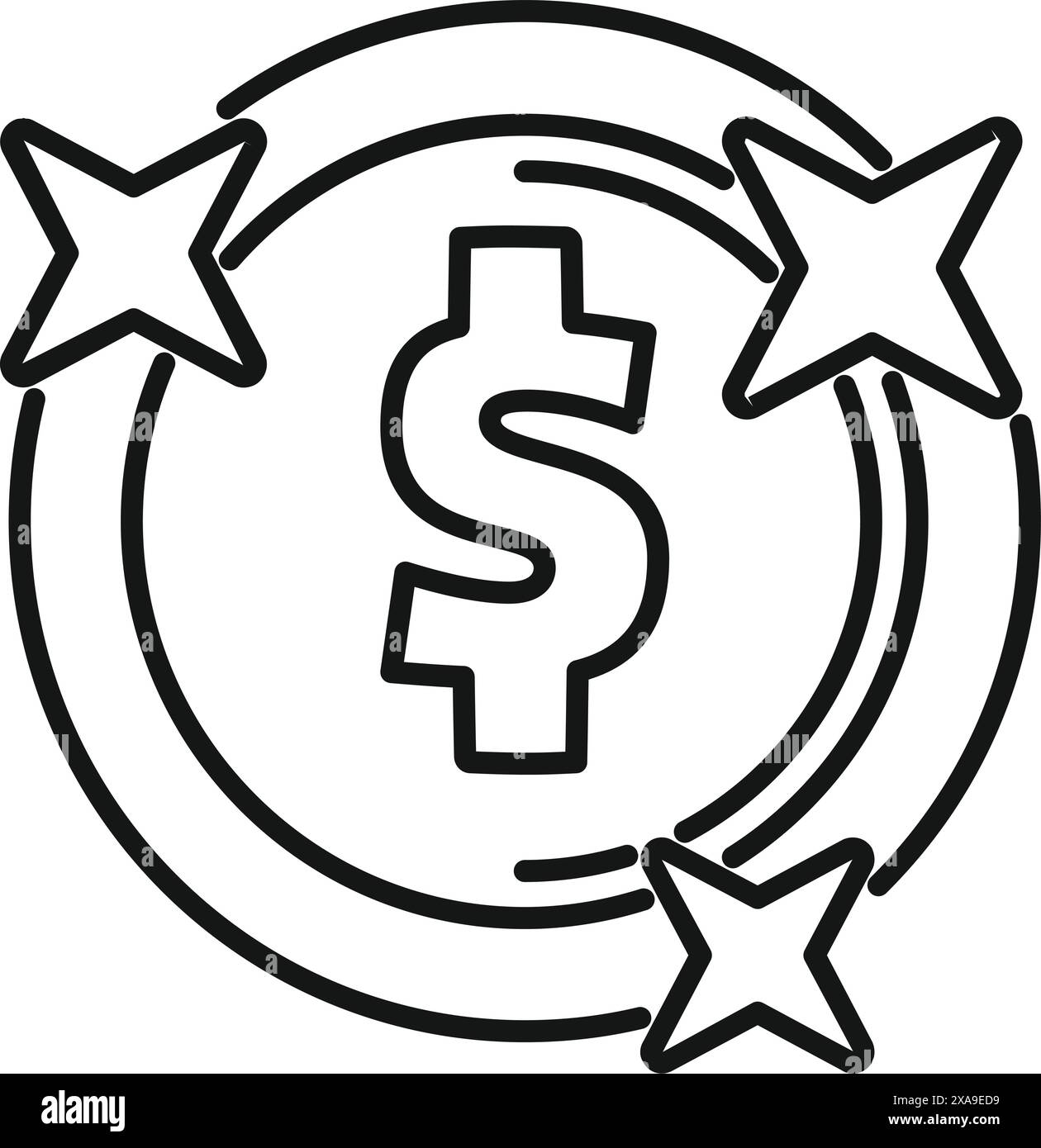 Large dollar sign with three stars rotating around it, symbolizing ...