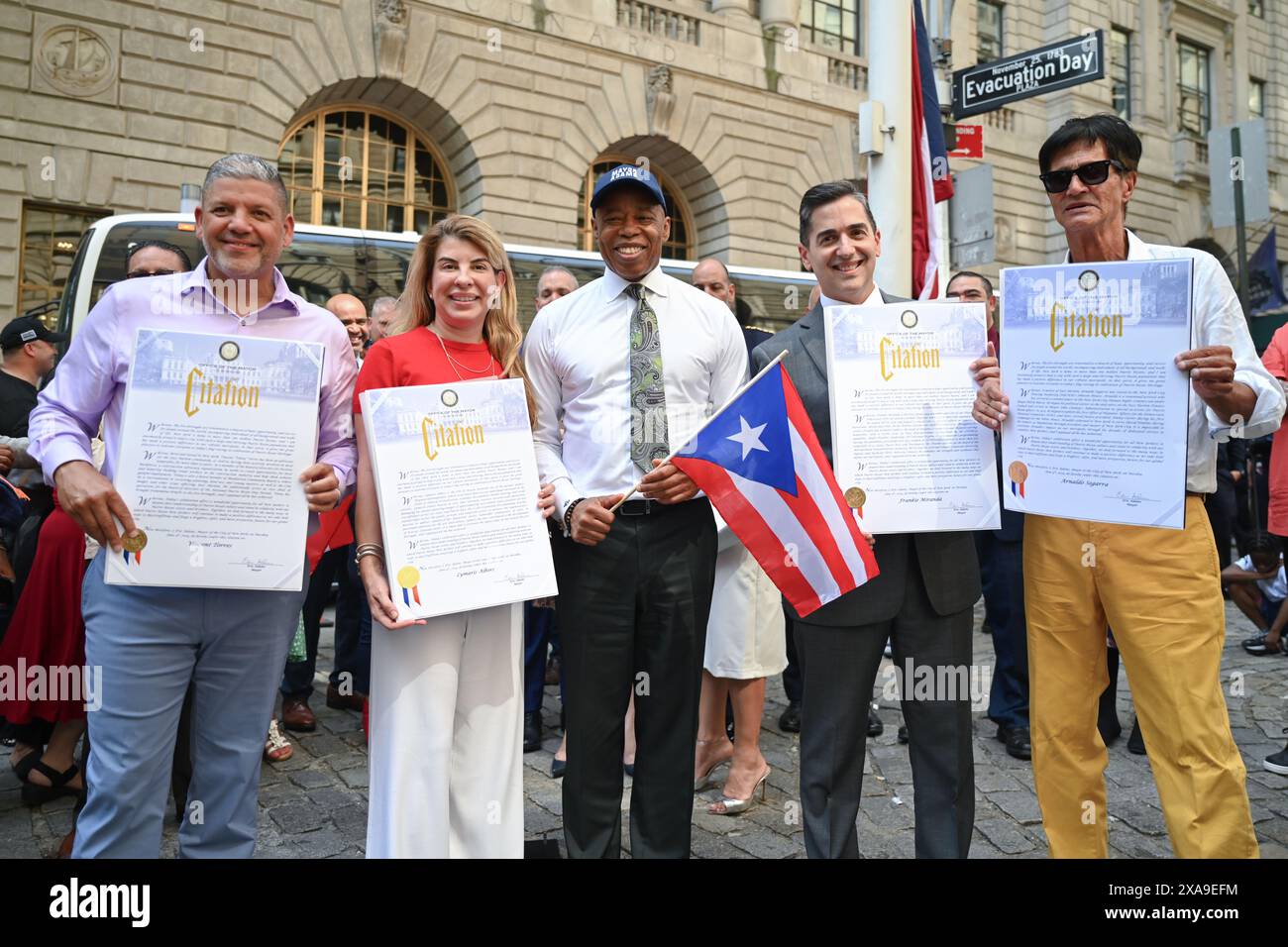 Mayor Eric Adams delivers remarks at flag-raising ceremony for Puerto ...