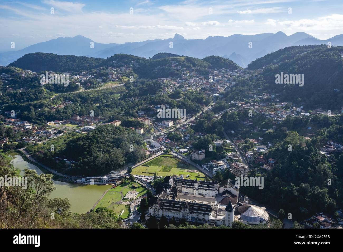 View from Petropolis with a the from above, with the Quitandinha Palace ...