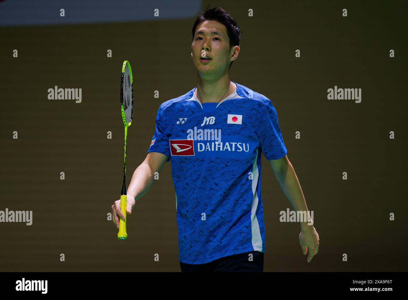 Kanta Tsuneyama of Japan in action during the singles match on day one ...