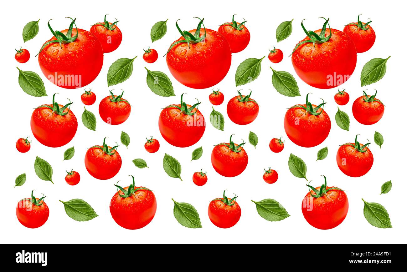Falling Tomato Isolated on White Background with Green Leaves Stock ...