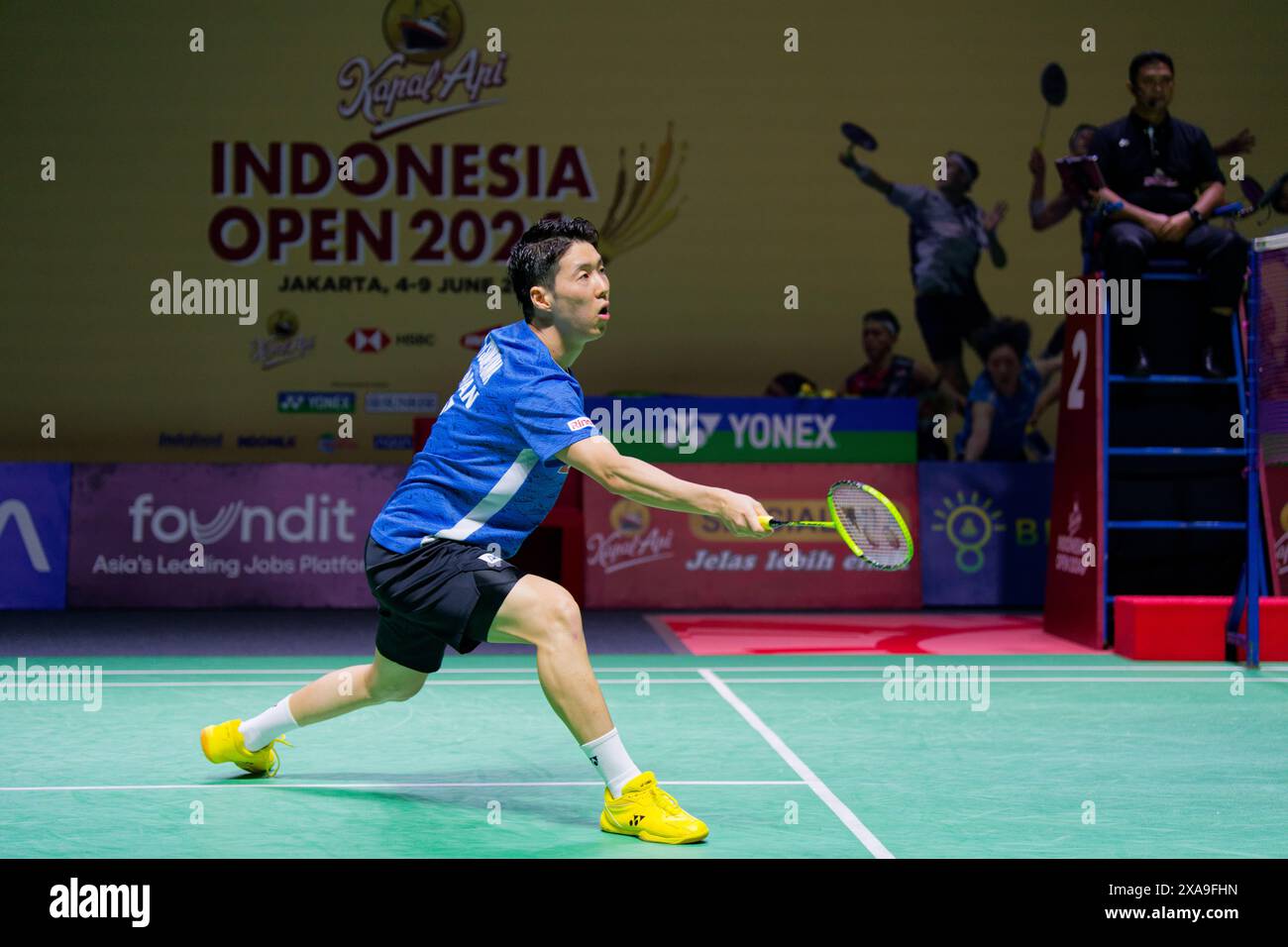 Kanta Tsuneyama of Japan in action during the singles match on day one ...