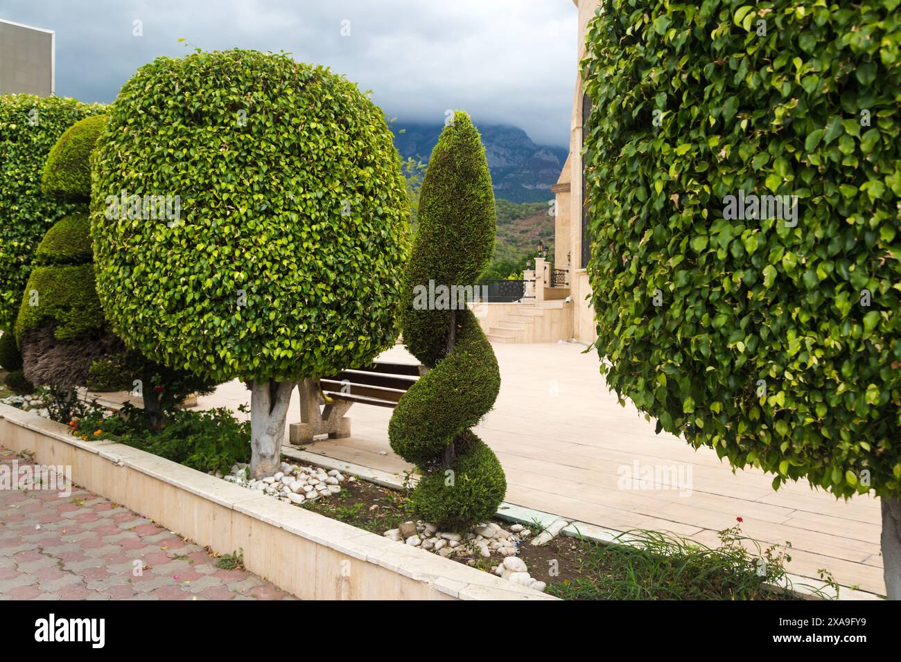 Beautifully trimmed trees, artist gardener Stock Photo - Alamy