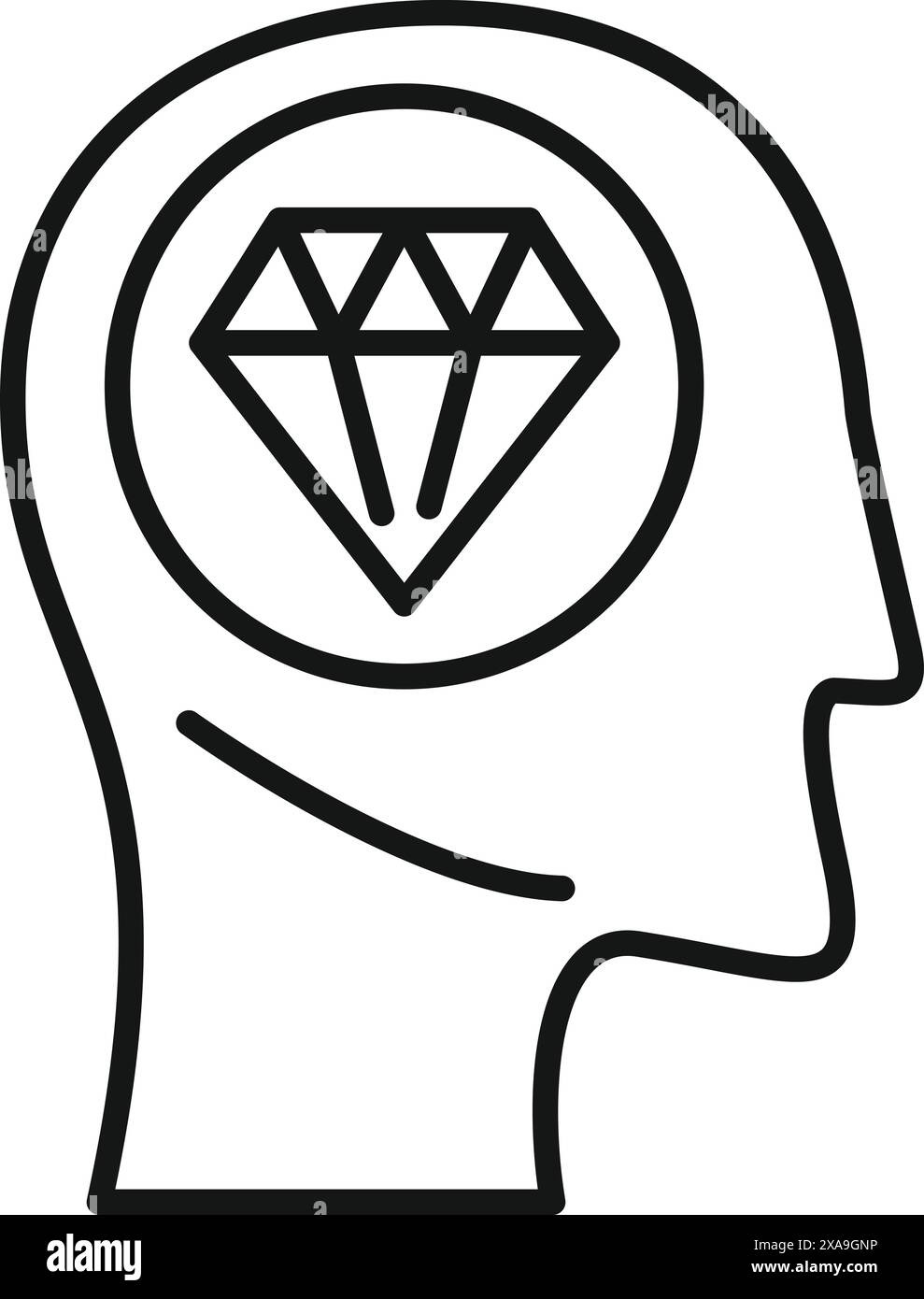 Brilliant diamond thinking inside head, a valuable concept of ...