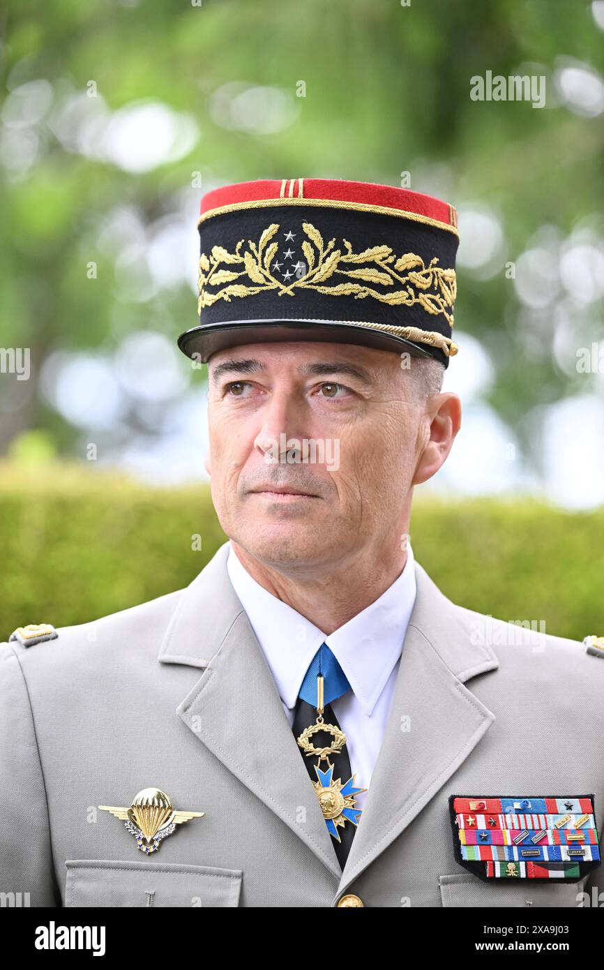 Plumelec, France. 05th June, 2024. General Burkhard during a ceremony ...