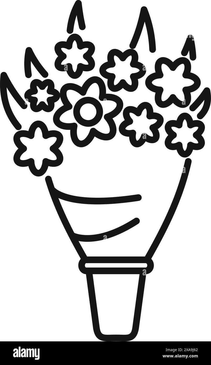 Simple line drawing of flowers bursting from a vase, celebrating love ...