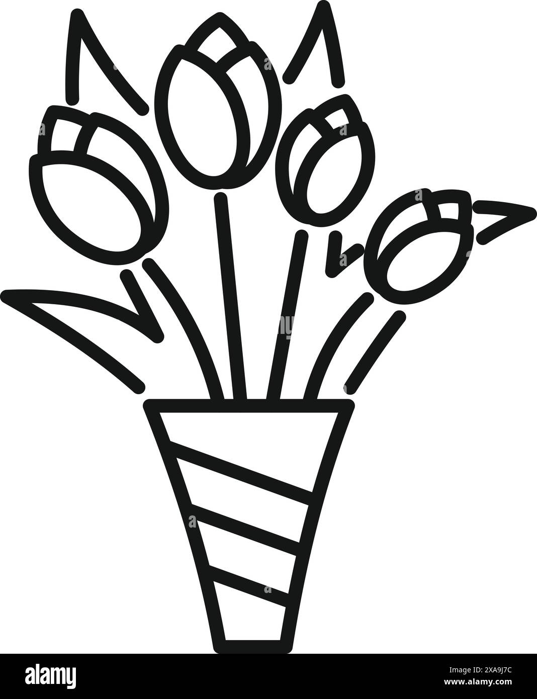 Simple line drawing of flowers in a vase, perfect for representing ...