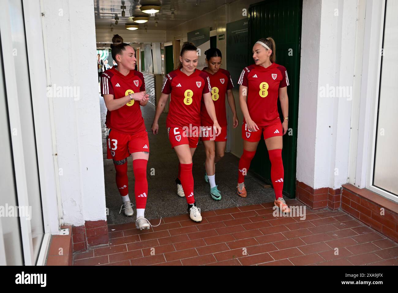 POZNAN, POLAND - 04 JUNE 2024: Wales’ Rachel Rowe, Wales' Lily Woodham ...