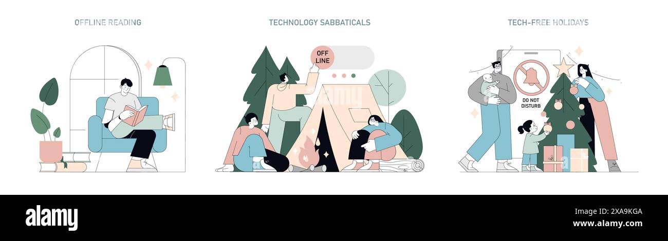 Digital Detox set. Escaping technology through offline reading, nature ...