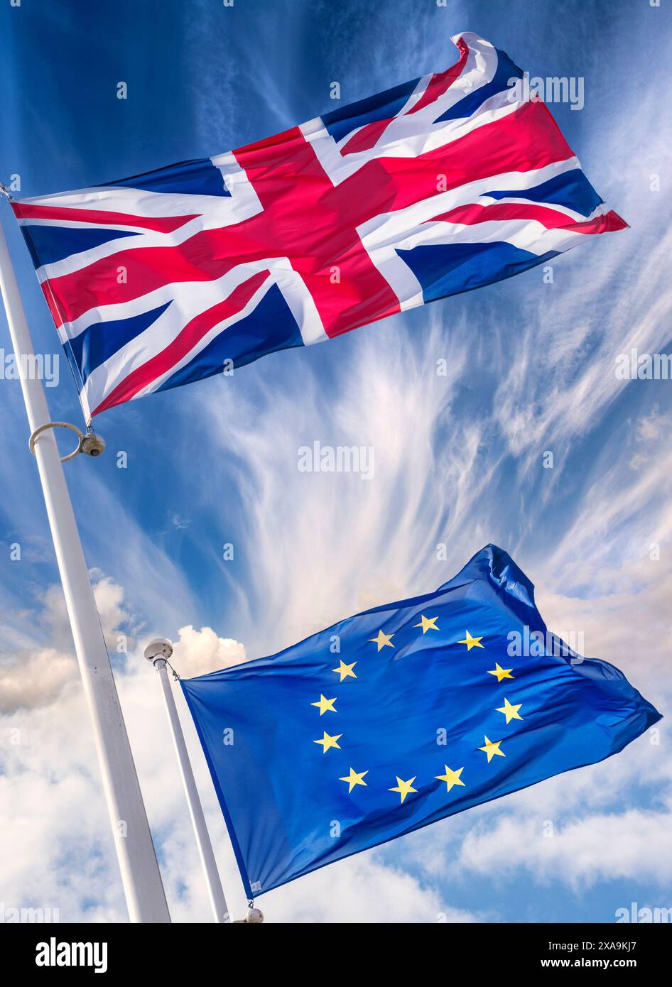 BREXIT UK & EU FLAGS FLYING CLOUDS BRITISH CONCEPT UK Union Jack Flag ...