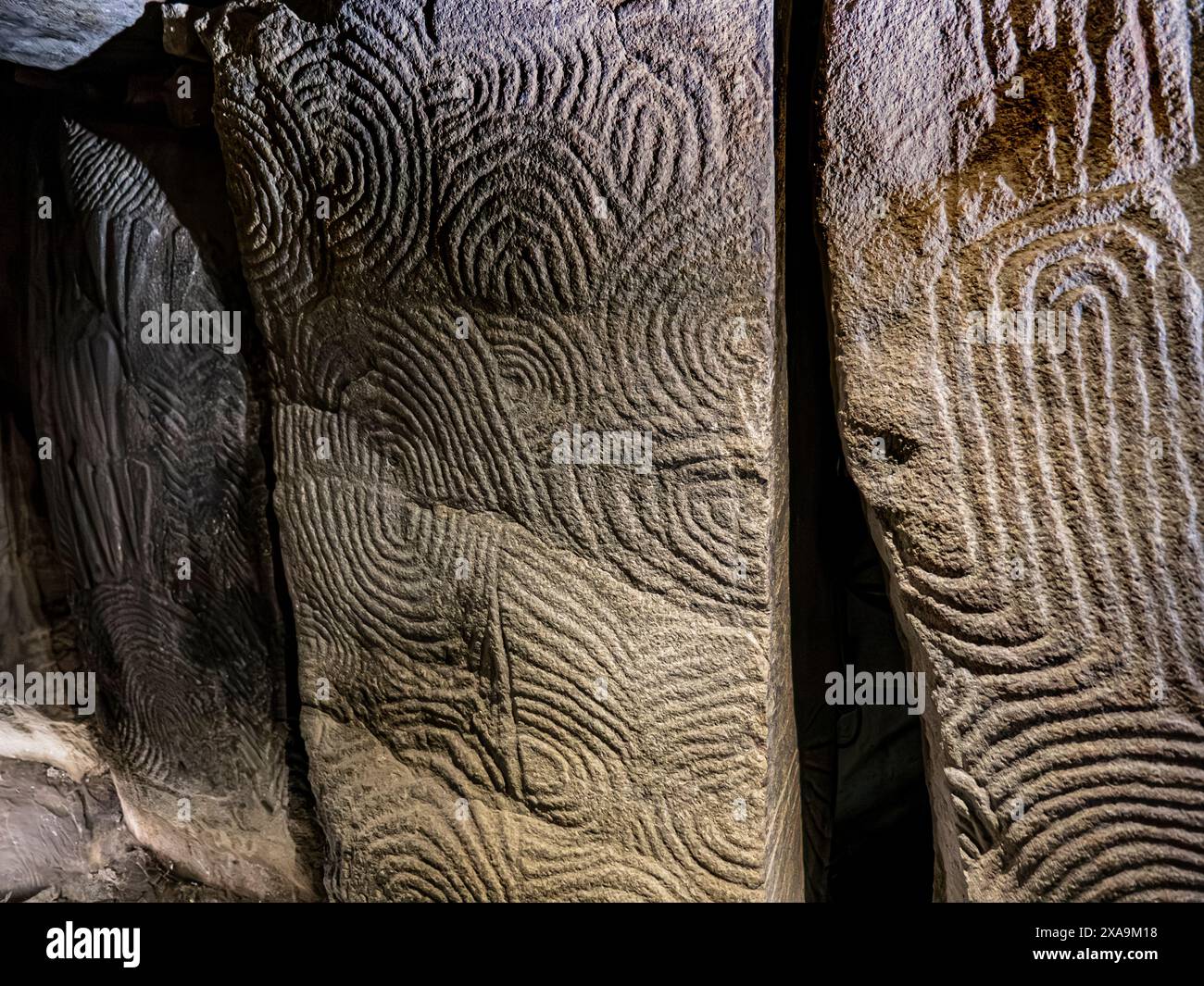 GAVRINIS CAVE INTERIOR CARVINGS CLOSE-UP Brittany France, prehistoric ...