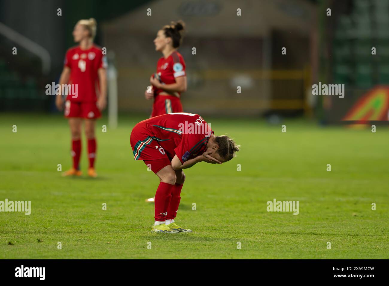 POZNAN, POLAND - 04 JUNE 2024: Wales' Jess Fishlock looks dejected ...