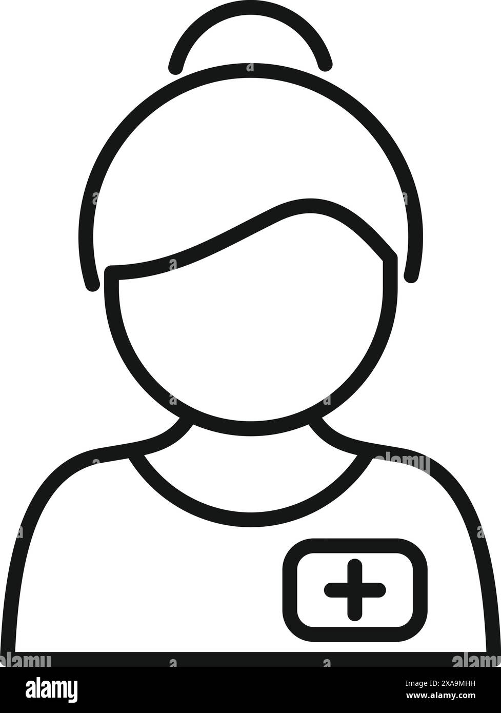 Female medical professional wearing a badge is depicted in simple line ...