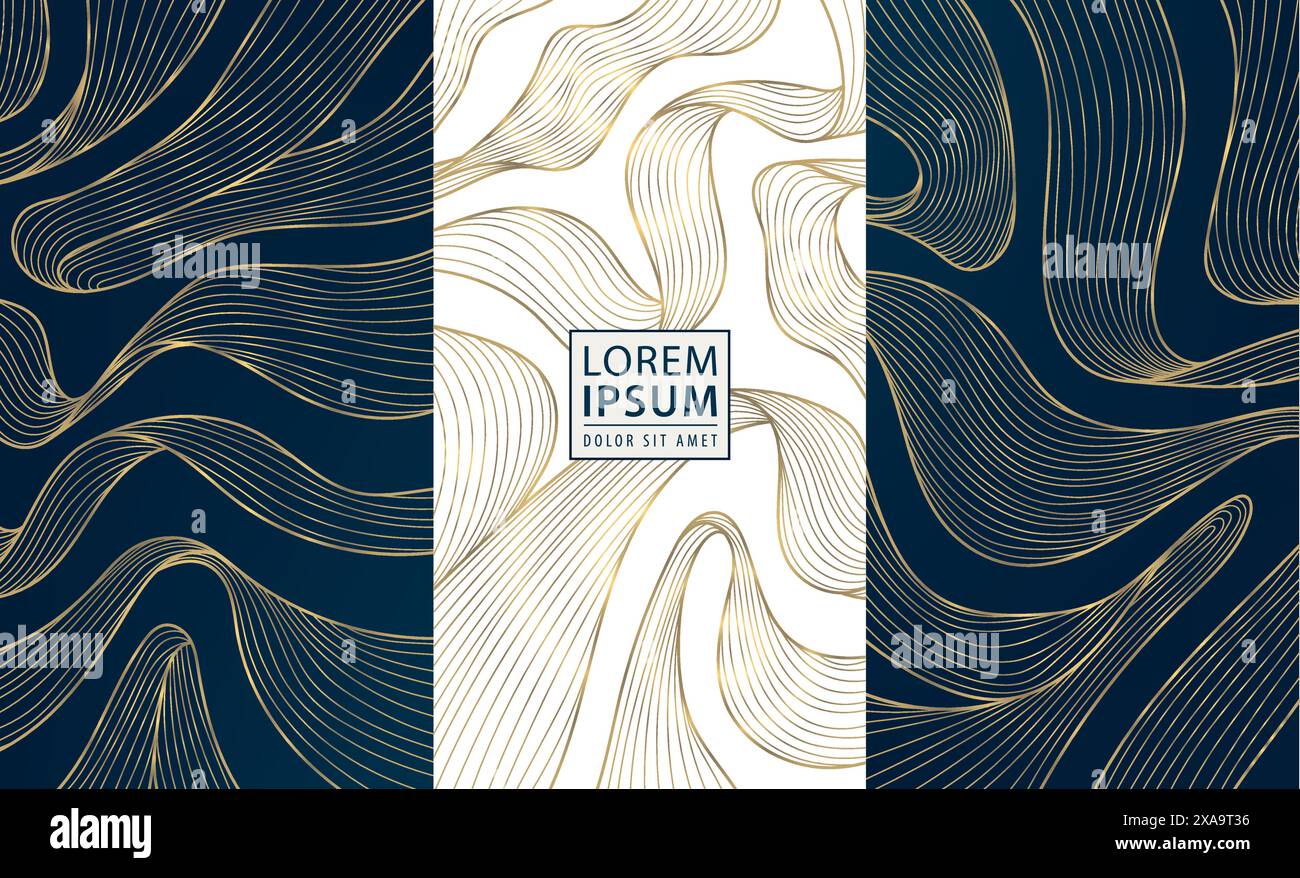 Vector set of wave design line labels, sea patterns, wine package. Art ...