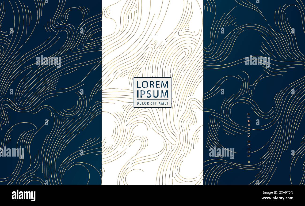 Vector set of wave design line labels, sea patterns, wine package. Art ...