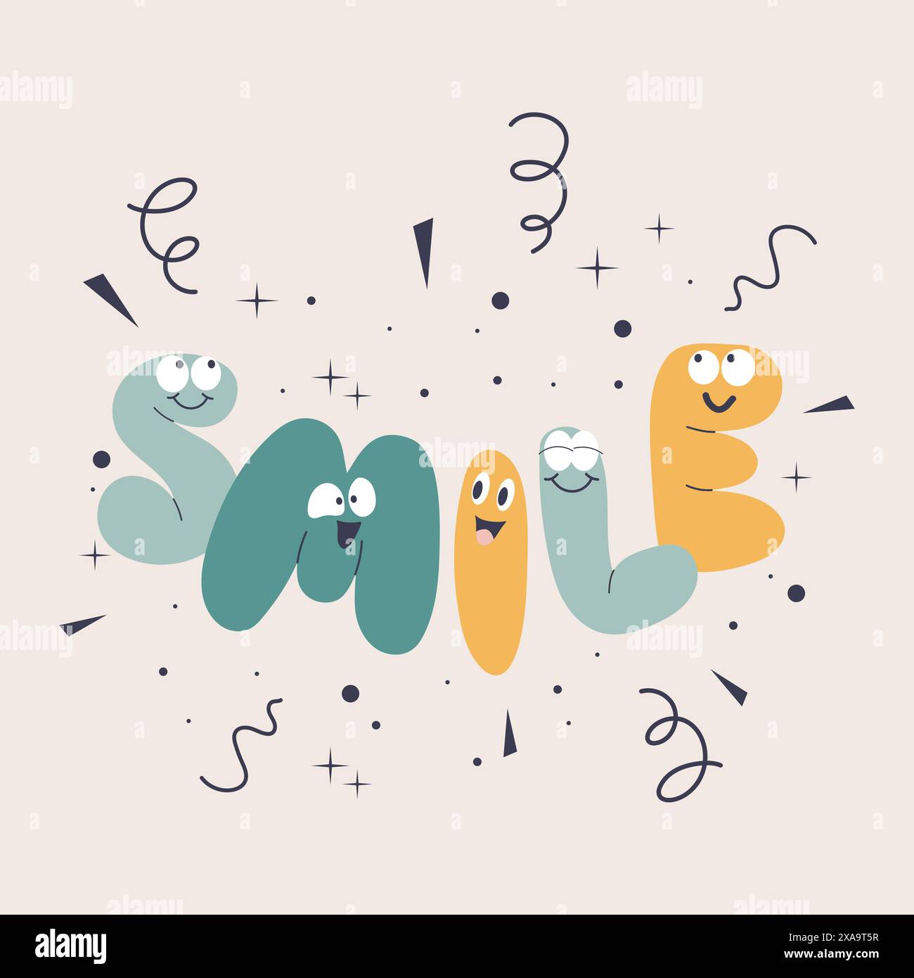 Handdrawn smiling bubble letters making word Smile. Vector mascot ...