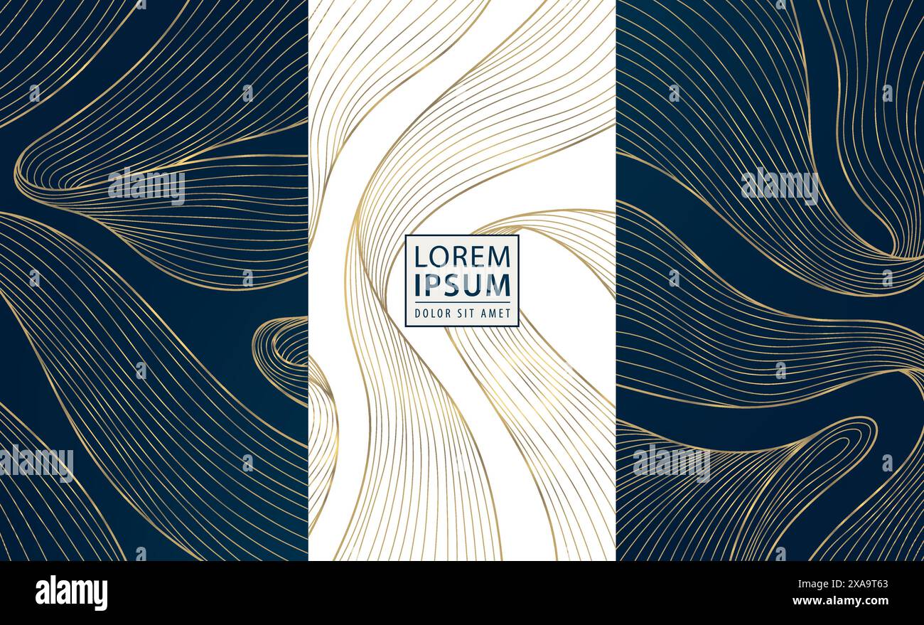 Vector set of wave design line labels, sea patterns, wine package. Art ...