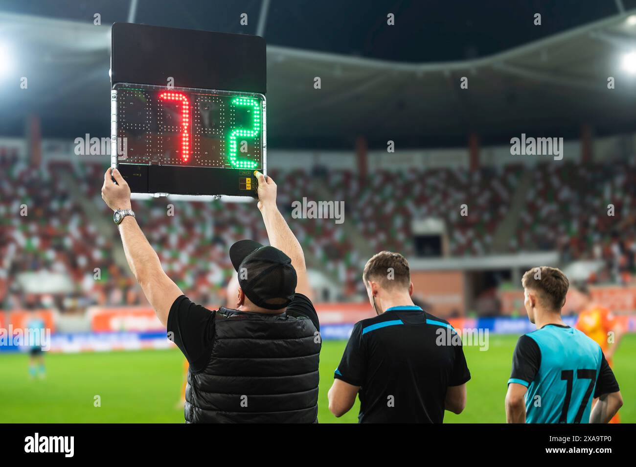 Team manager man shows players substitution during football match Stock ...