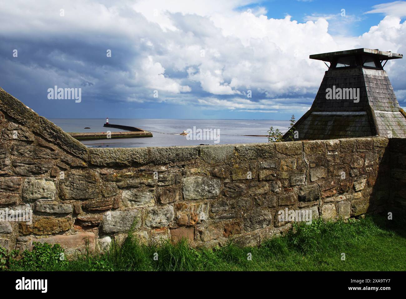 Historic Berwick upon Tweed town walls with the Tweed Estuary and North ...