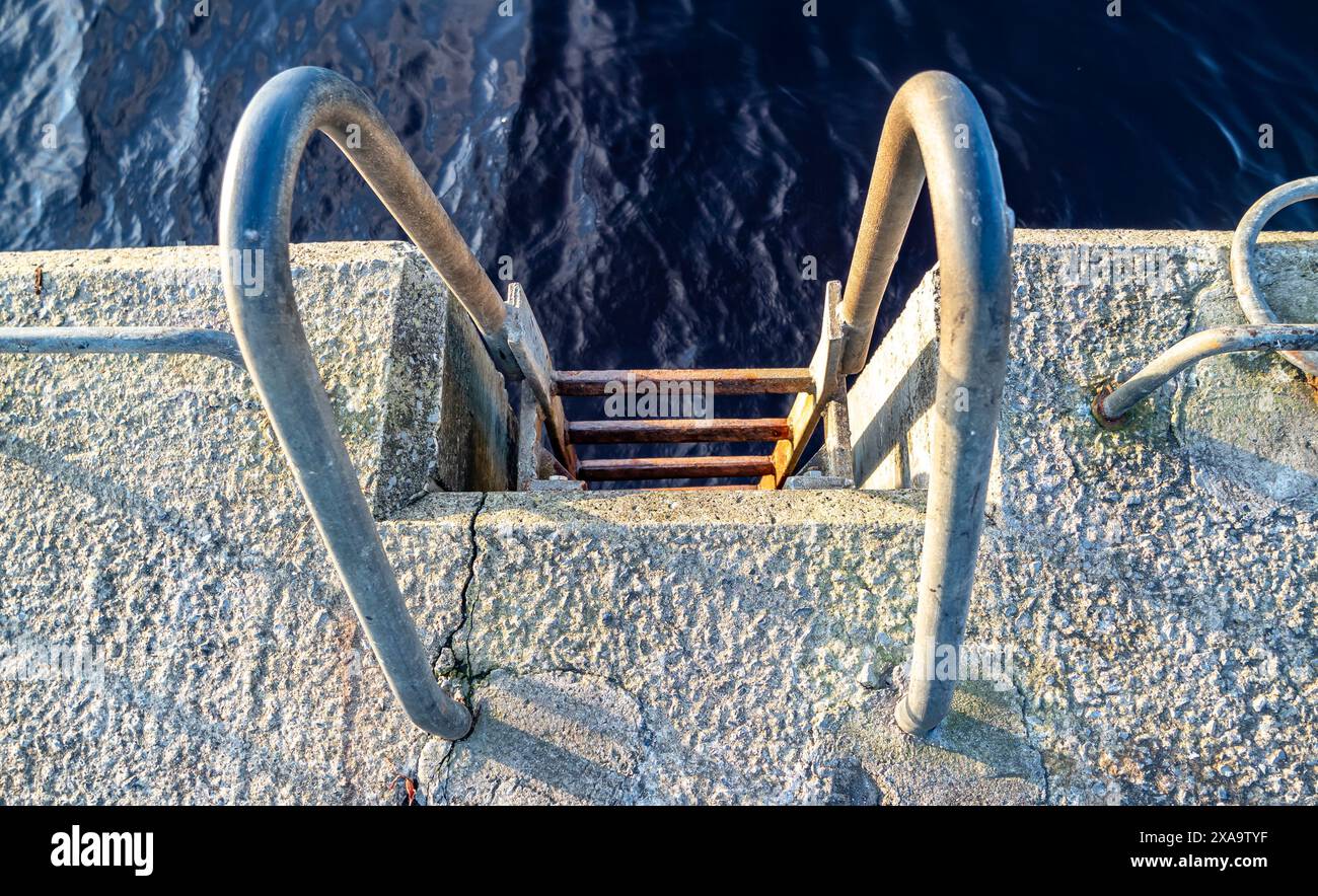 Emergency ladder into the sea at coastal harbour Stock Photo - Alamy
