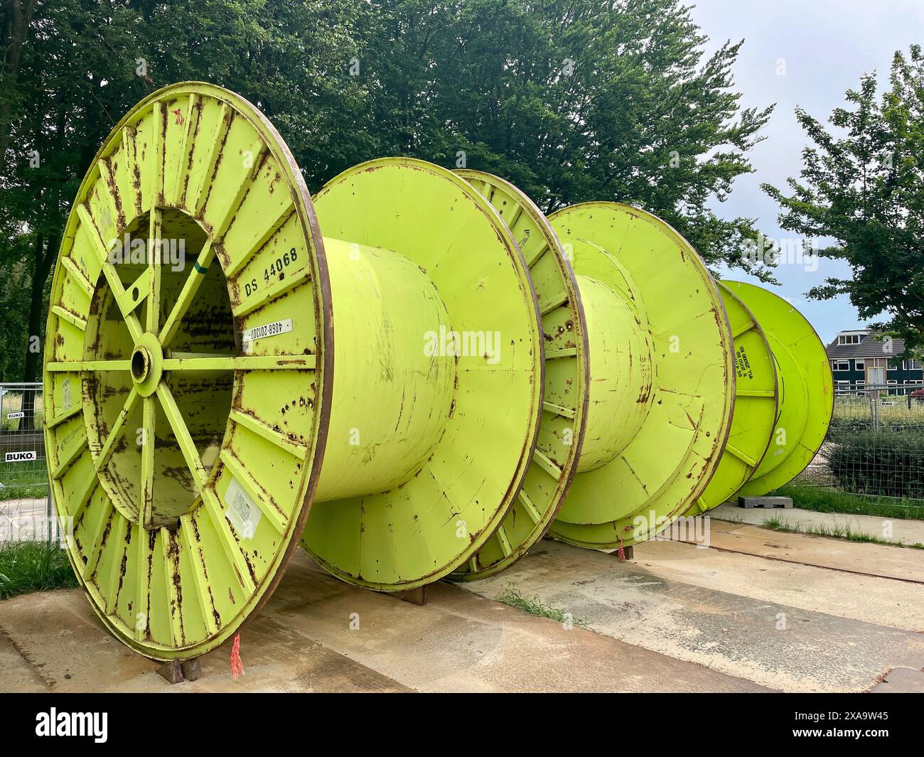Heavy-duty industrial cable coils for an electricity project Stock ...