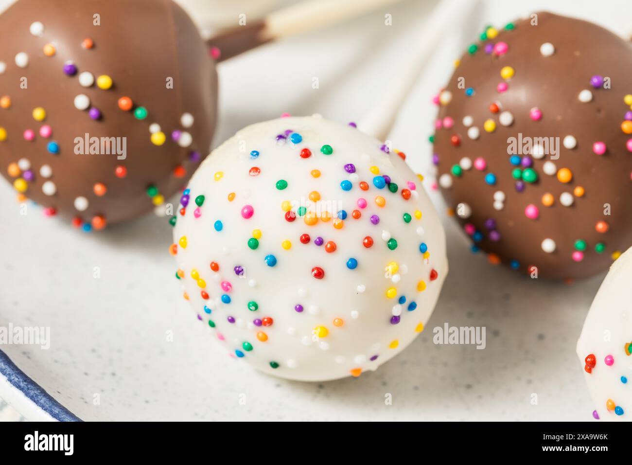 Homemade Vanilla and Chocolate Cake Pops with Sprinkles Stock Photo - Alamy