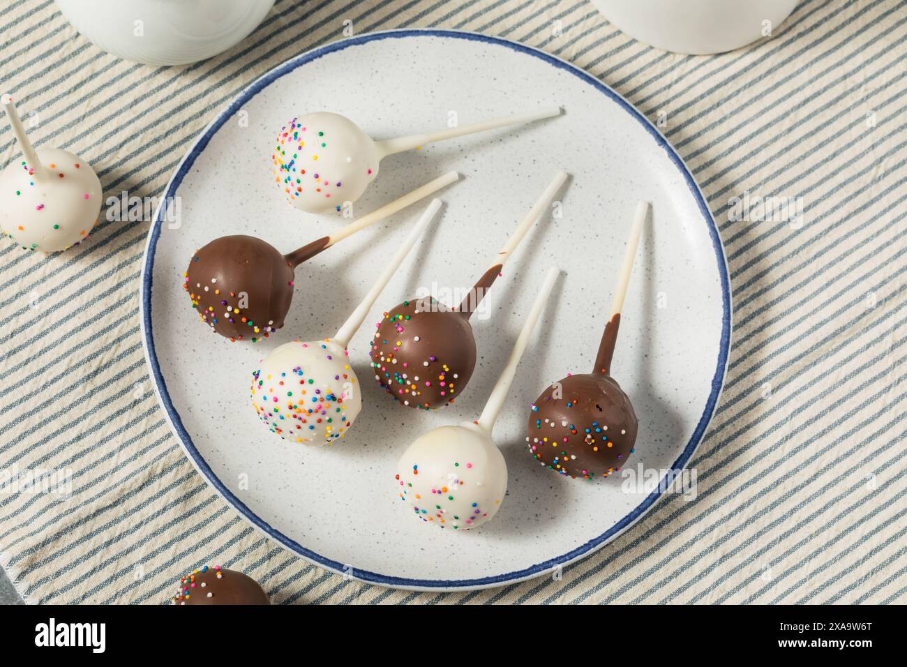 Homemade Vanilla and Chocolate Cake Pops with Sprinkles Stock Photo - Alamy
