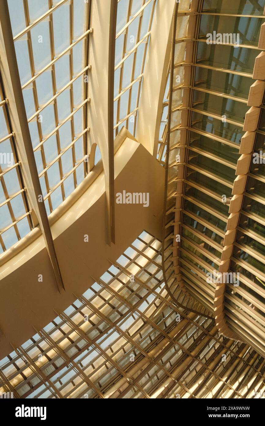 a Top view of building ceiling with iron and glass design Stock Photo ...