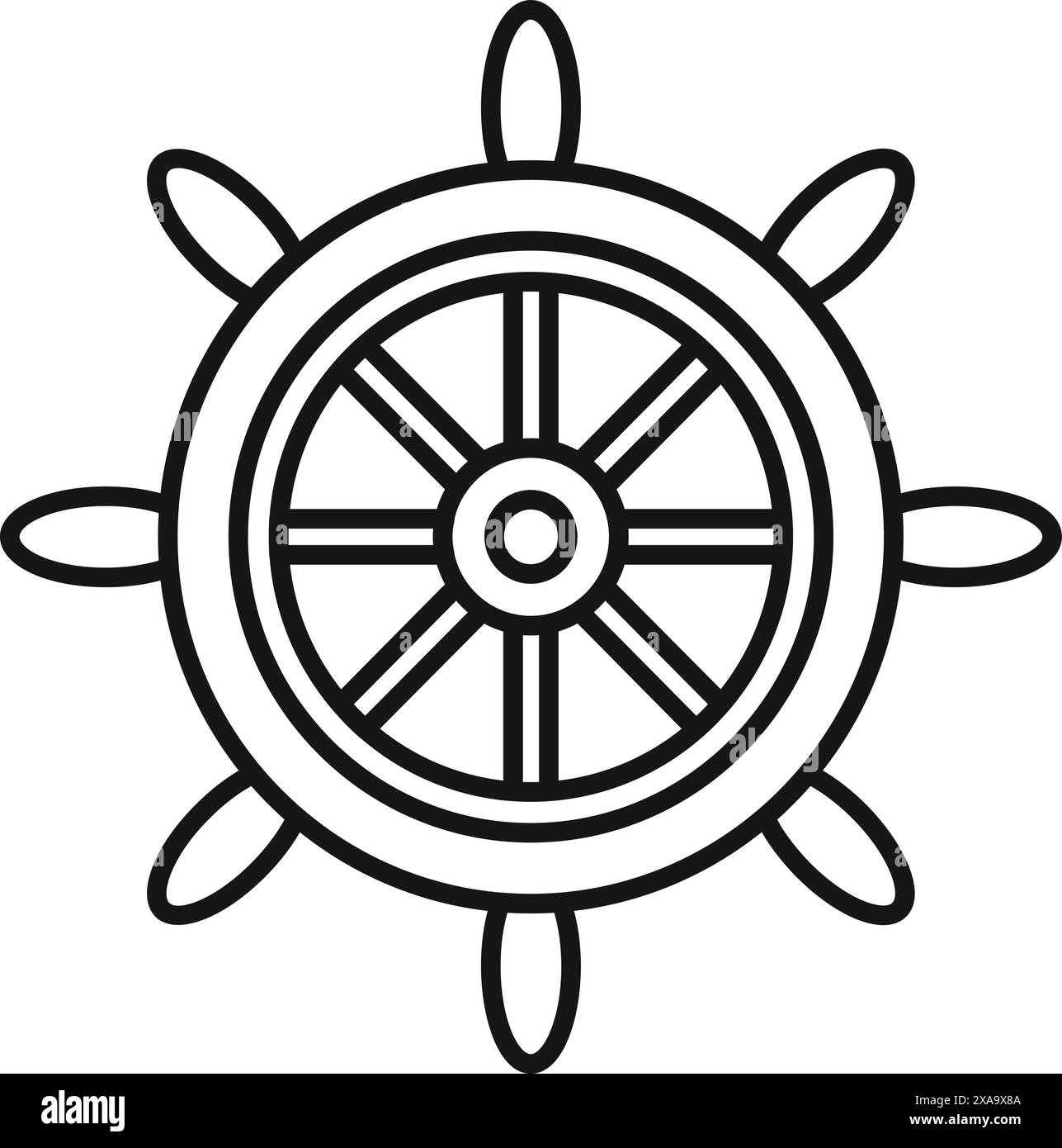Simple black and white drawing of a ship's steering wheel representing ...