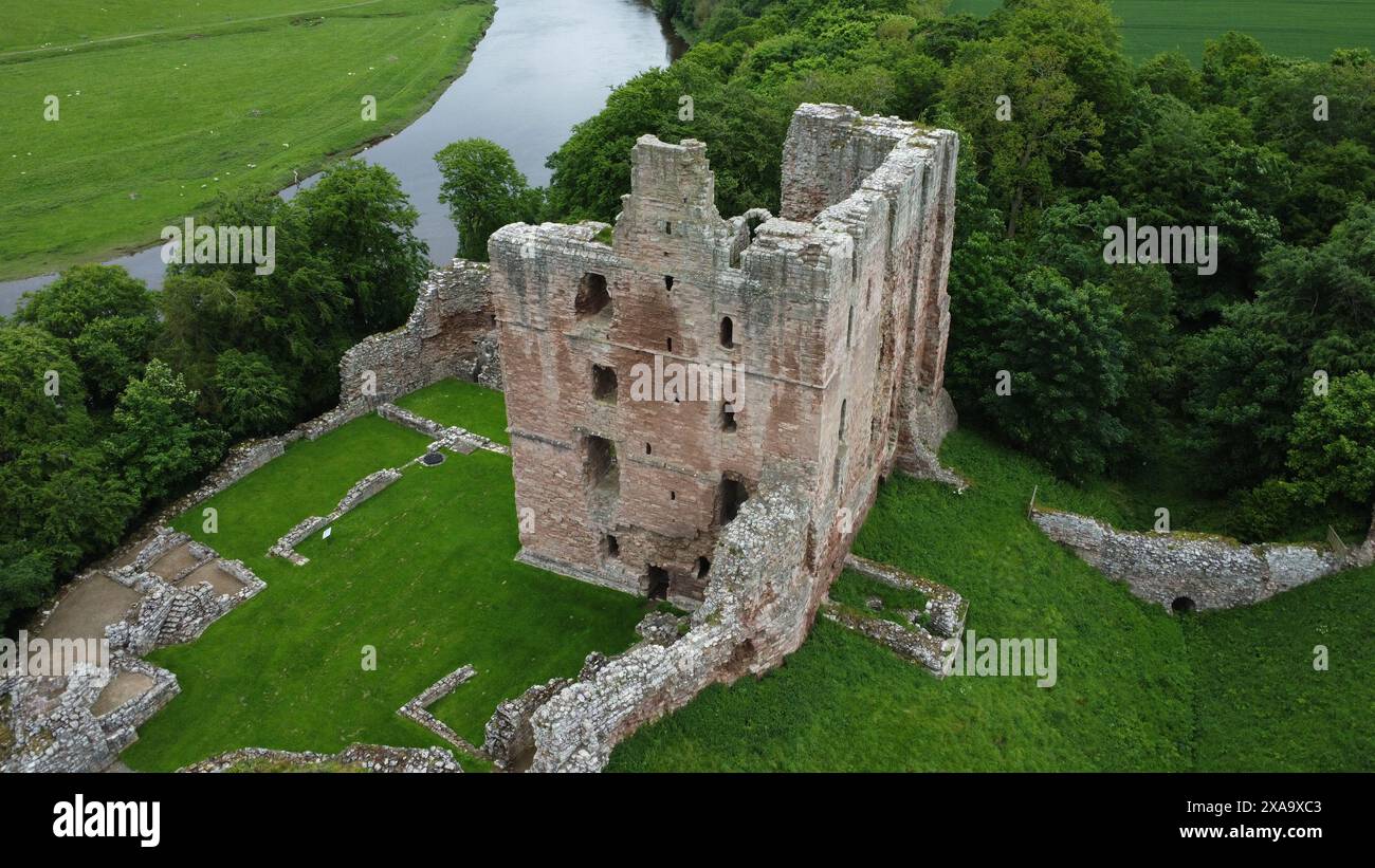 Ruins of Norham Castle overlooking the River Tweed, Northumberland ...