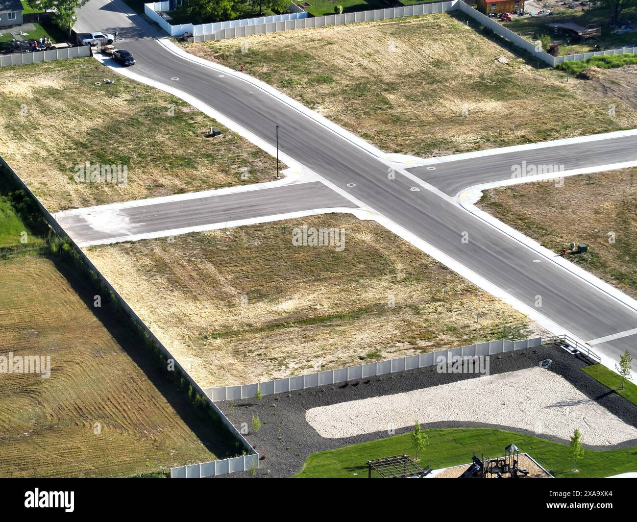 Aerial view of an unpaved street Stock Photo - Alamy