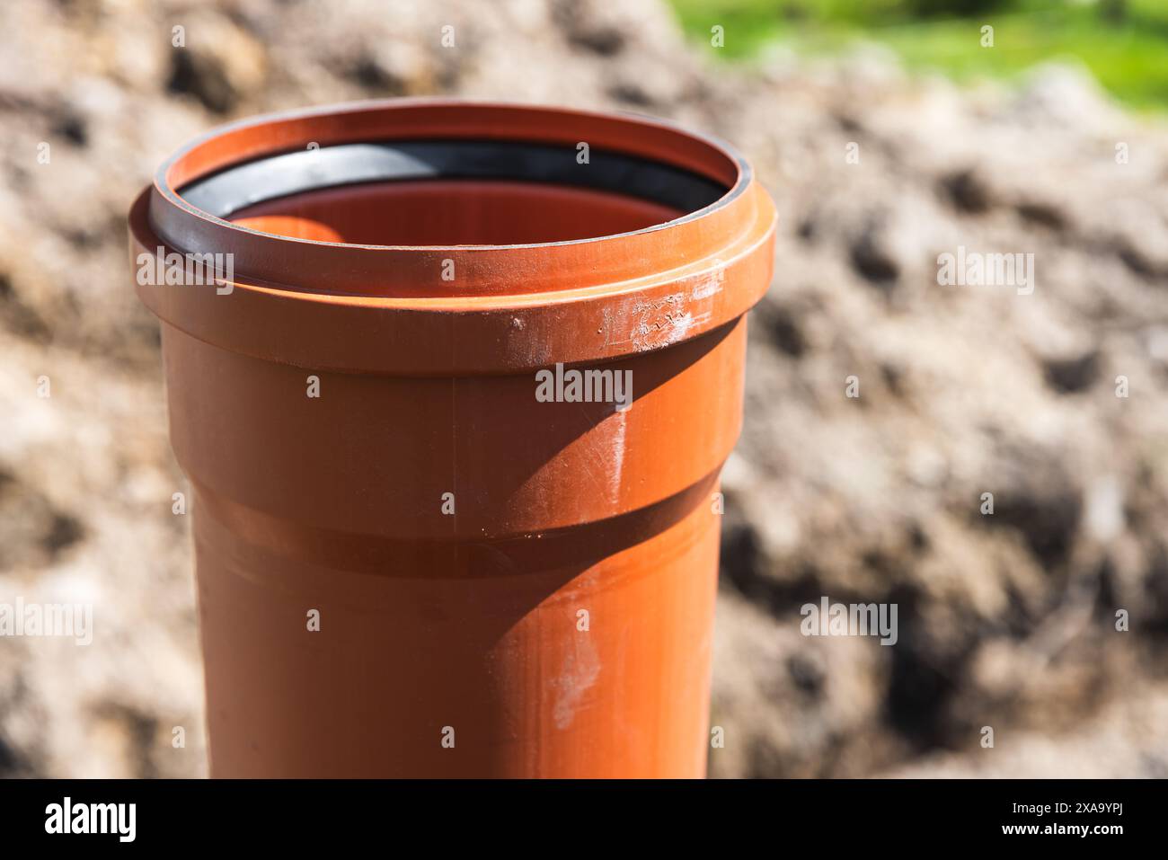 Plastic pipe for external sewerage, close up outdoor photo, element of ...