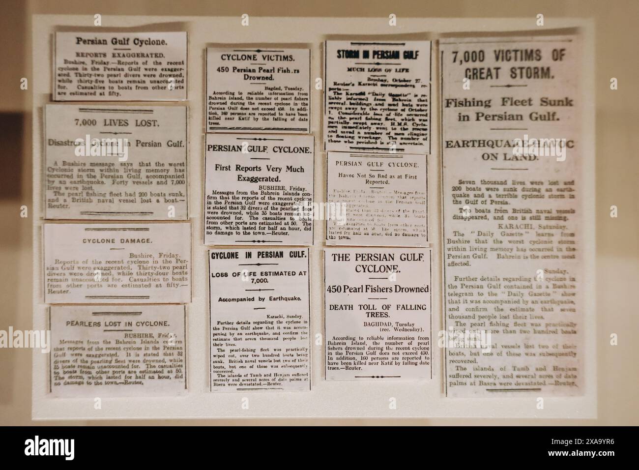 Doha, Qatar - 1 May 2024: Newspaper clippings about a large destructive ...