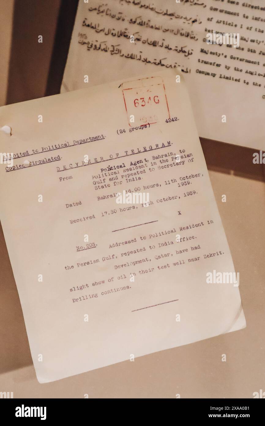 Doha, Qatar - 1 May 2024: Documents showing how oil was found and oil ...