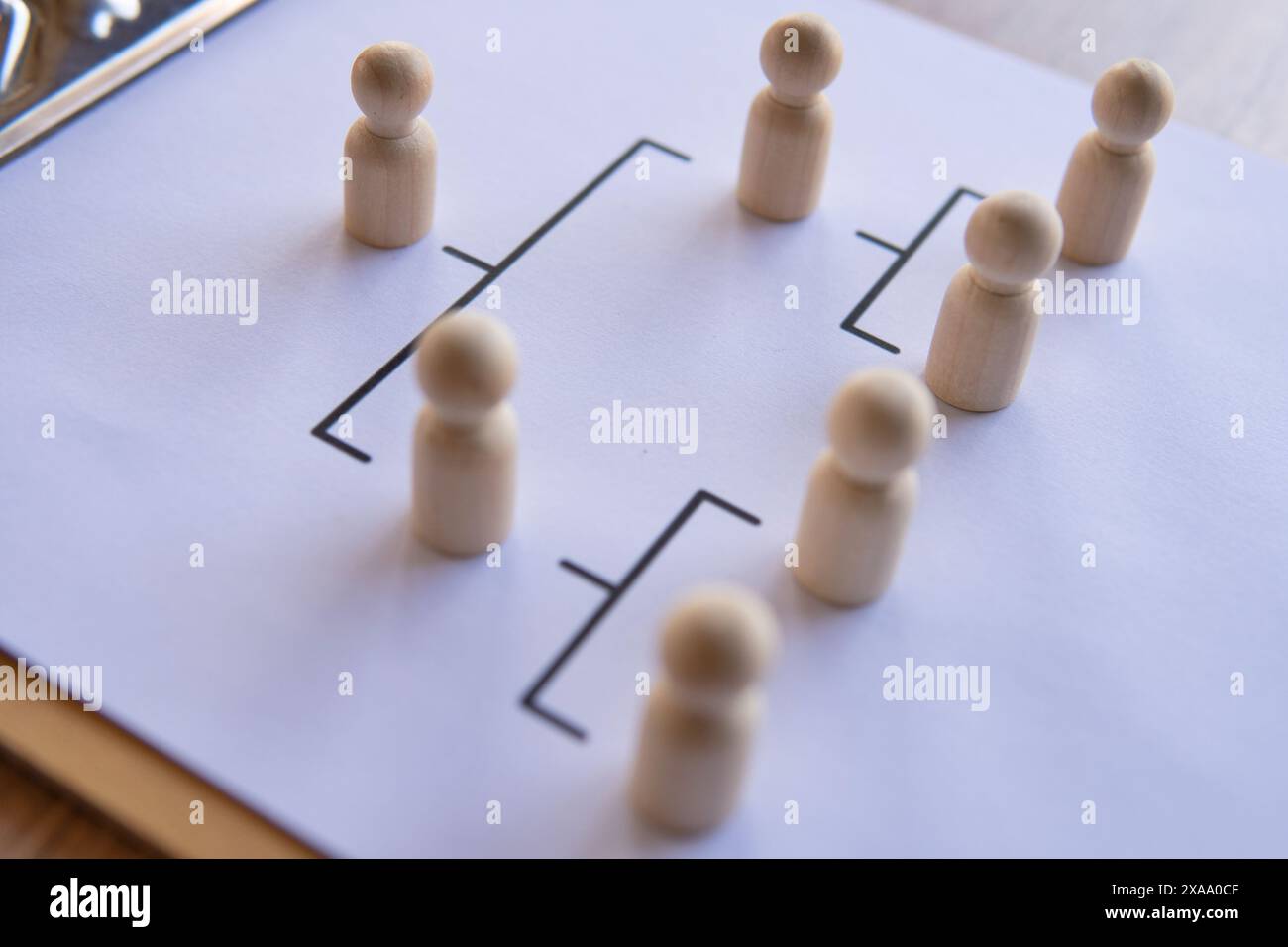 Company hierarchical organizational chart using wooden dolls Stock ...