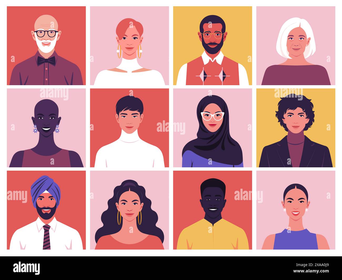 A set of smiling faces of people of different races and nations ...