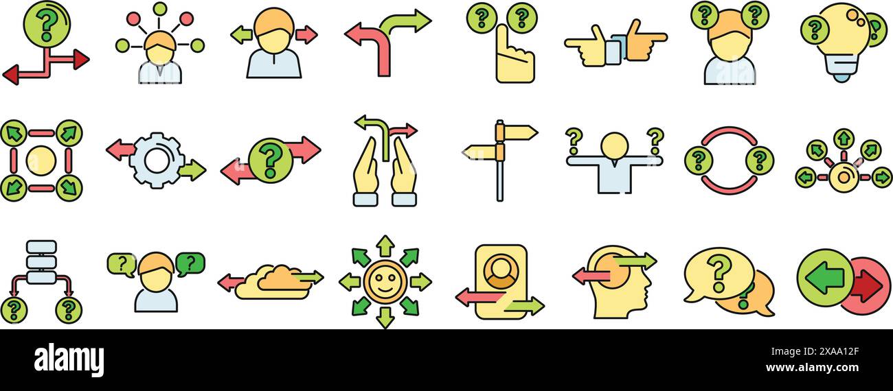 Ambiguity icons set outline vector. Data analysis. Arrow business thin ...