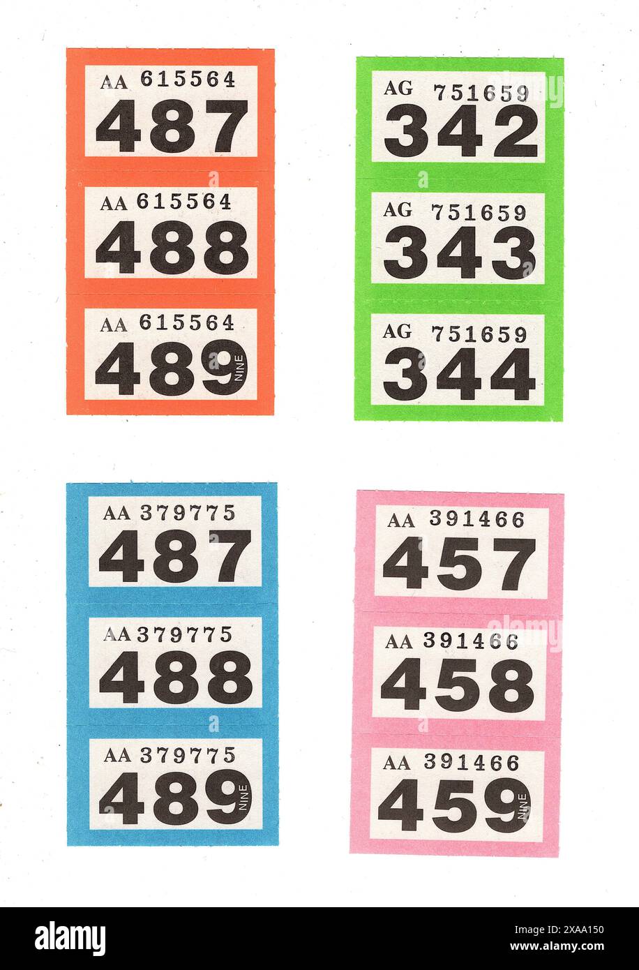 Strips of vintage raffle tickets isolated on a white background Stock ...