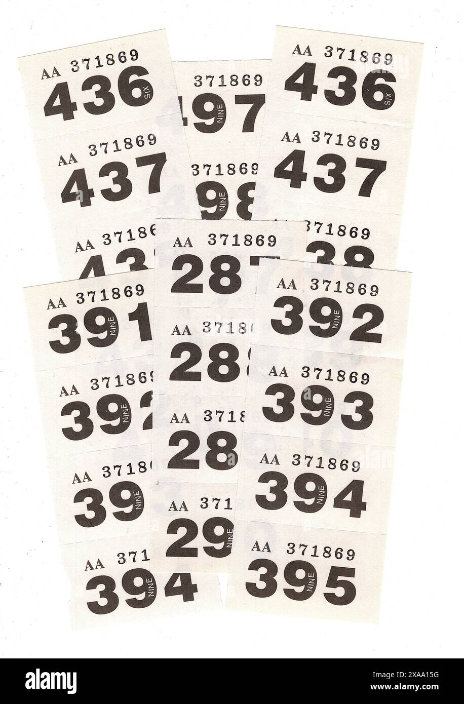 Strips of vintage raffle tickets isolated on a white background Stock ...