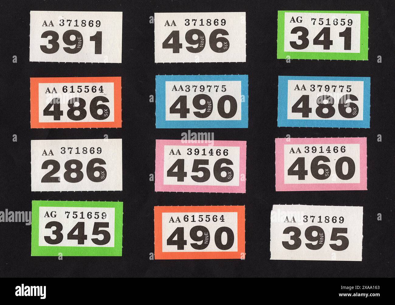 Vintage raffle tickets isolated on a black background Stock Photo - Alamy