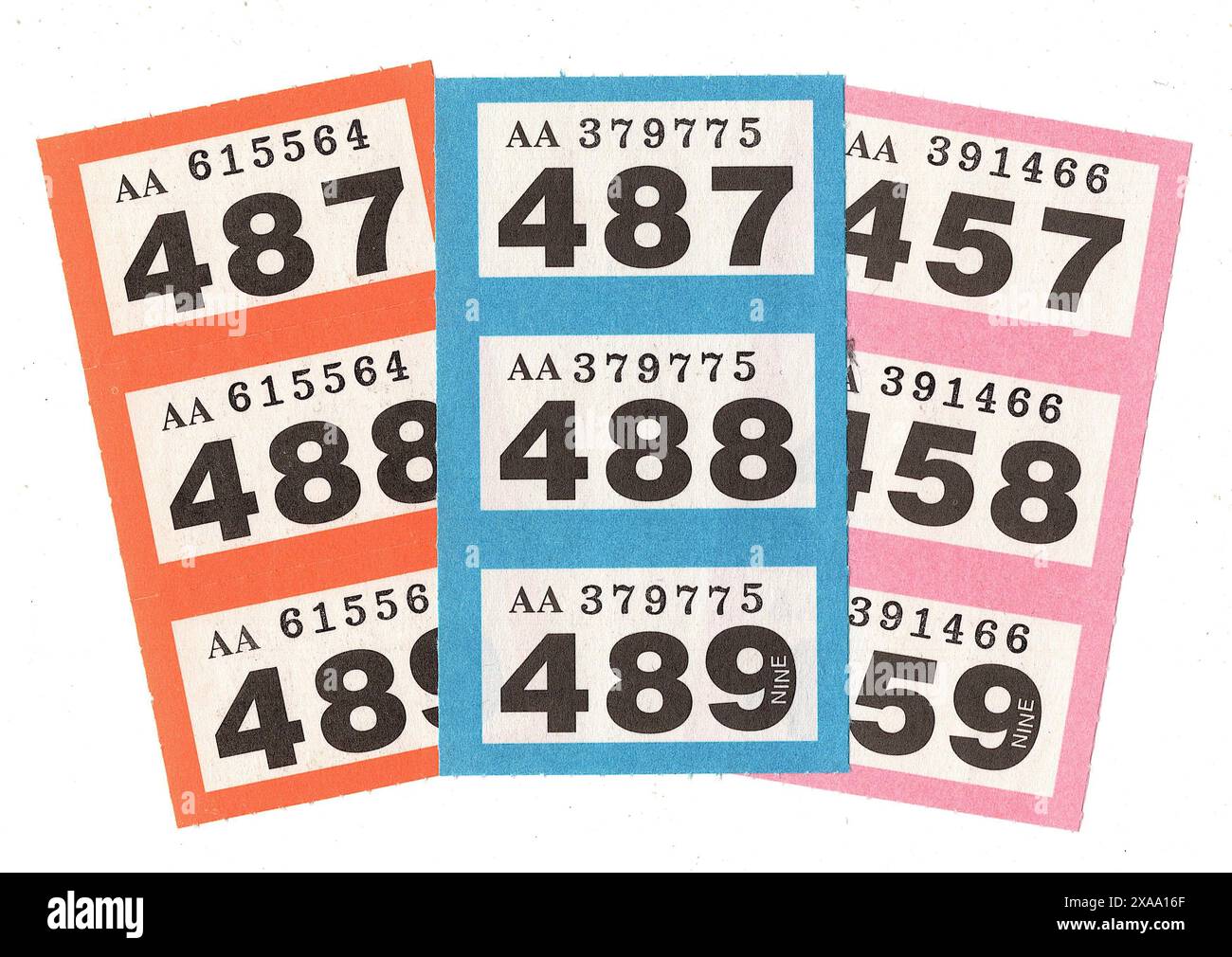 Strips of vintage raffle tickets isolated on a white background Stock ...