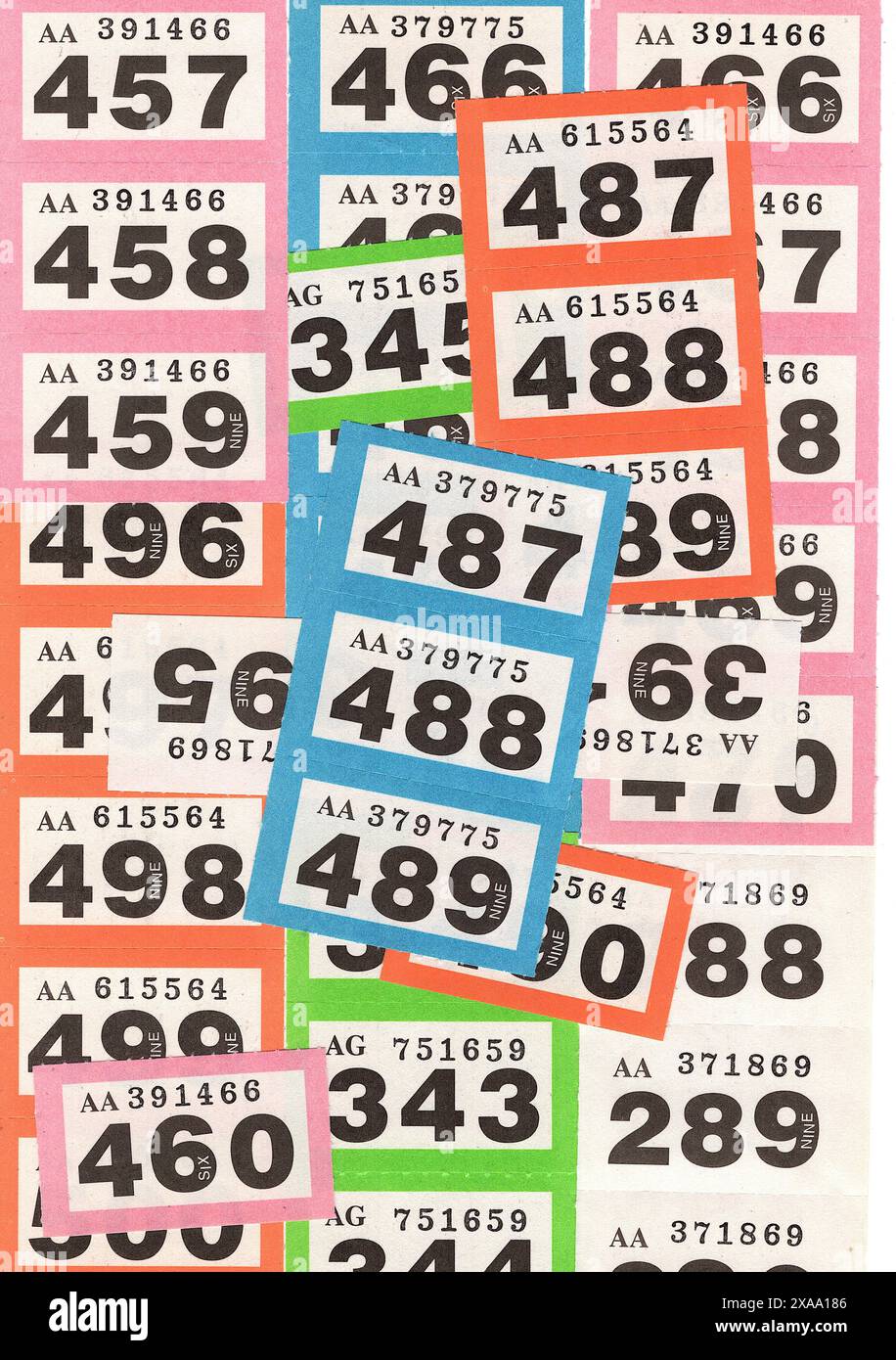 A montage of vintage raffle tickets isolated on a white background ...