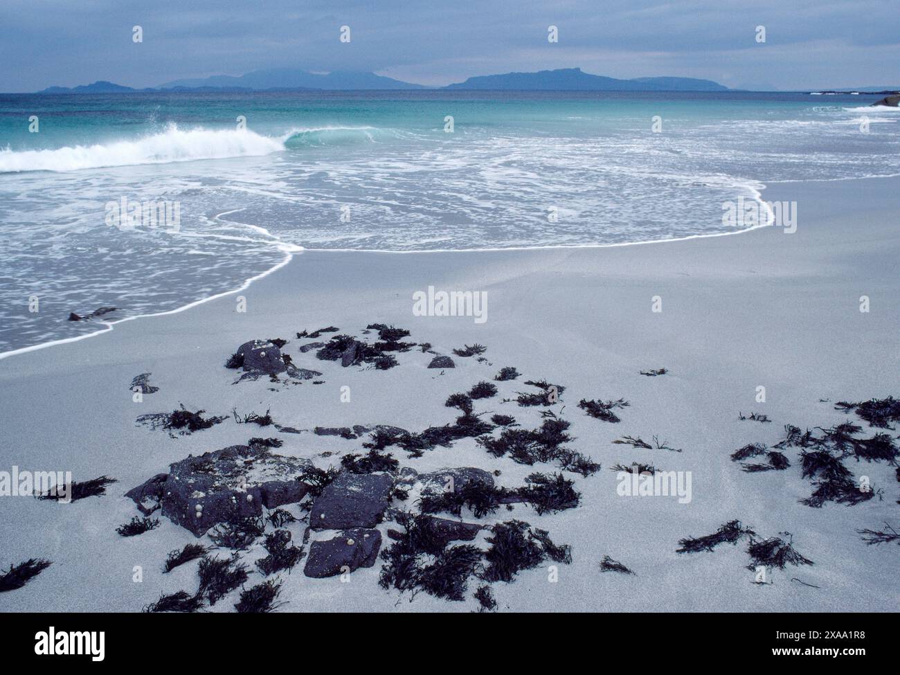 Beach at Sanna Bay, Ardnamurchan with views to the islands of Eigg ...
