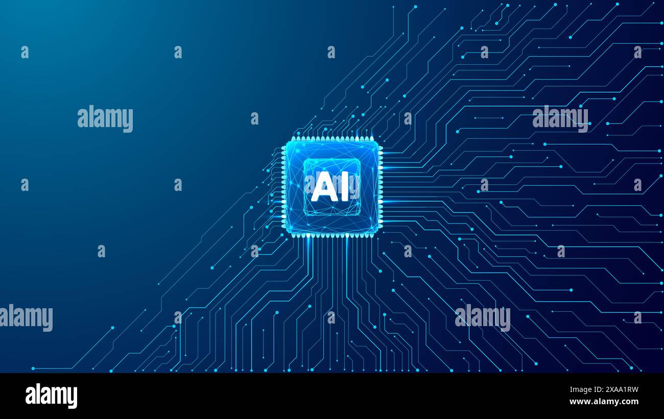 Abstract AI chip with circuit elements on dark blue technology bg Stock ...