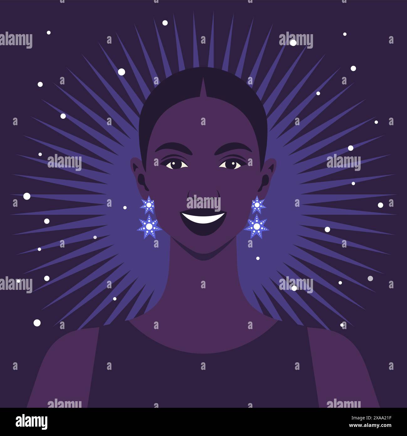 A face of a happy African woman. Portrait of a smiling teenager. Vector ...