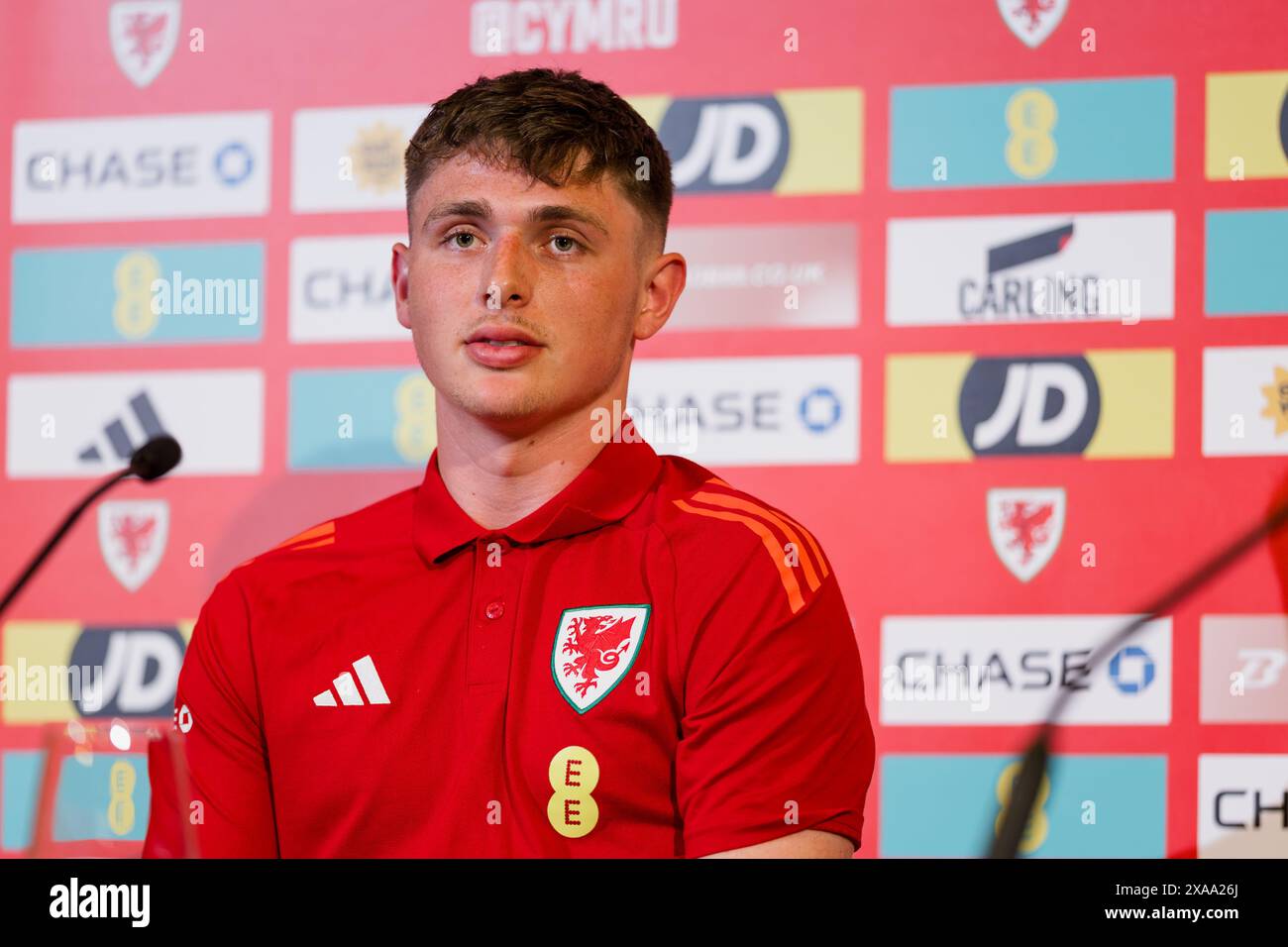 LAGOS, PORTUGAL - 05 JUNE 2024: Wales' Fin Stevens during a press ...