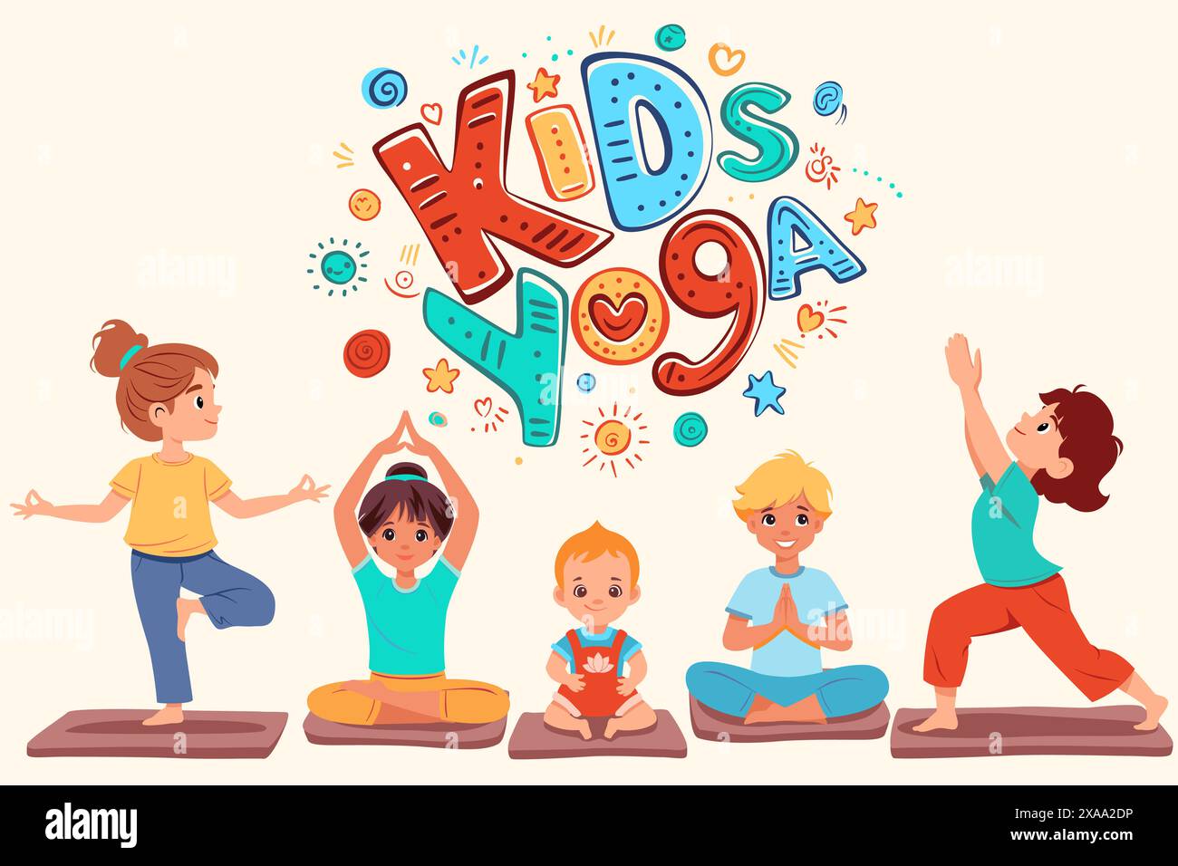 Kids Yoga Horizontal Banners Design Concept. Colorful kids yoga class ...