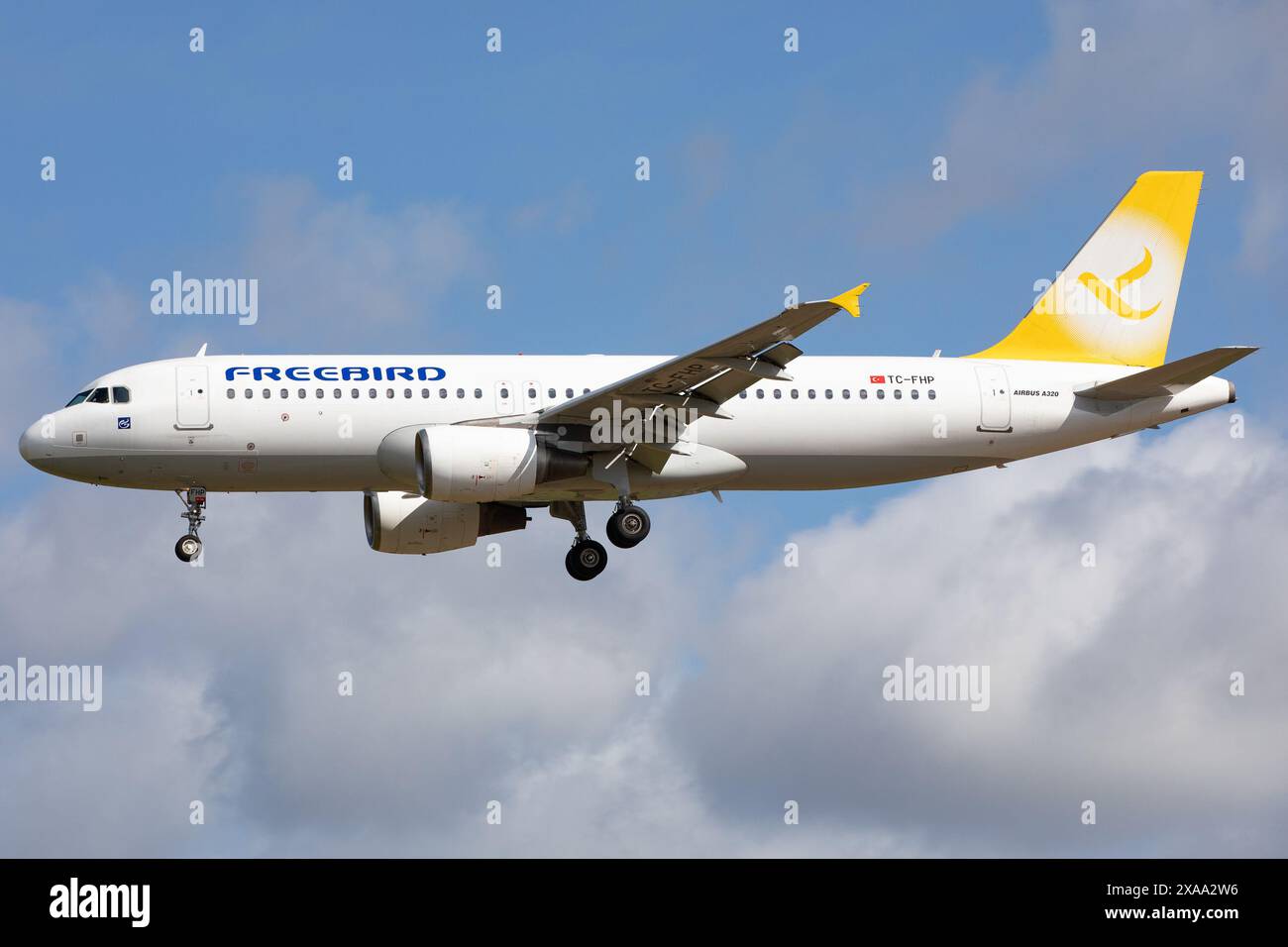 A Freebird Airlines of Turkey Airbus A320 at Newcastle Airport, England ...